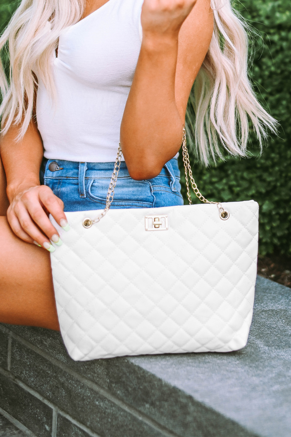 White Casual Chain Shoulder Bag | Shewin Wholesale