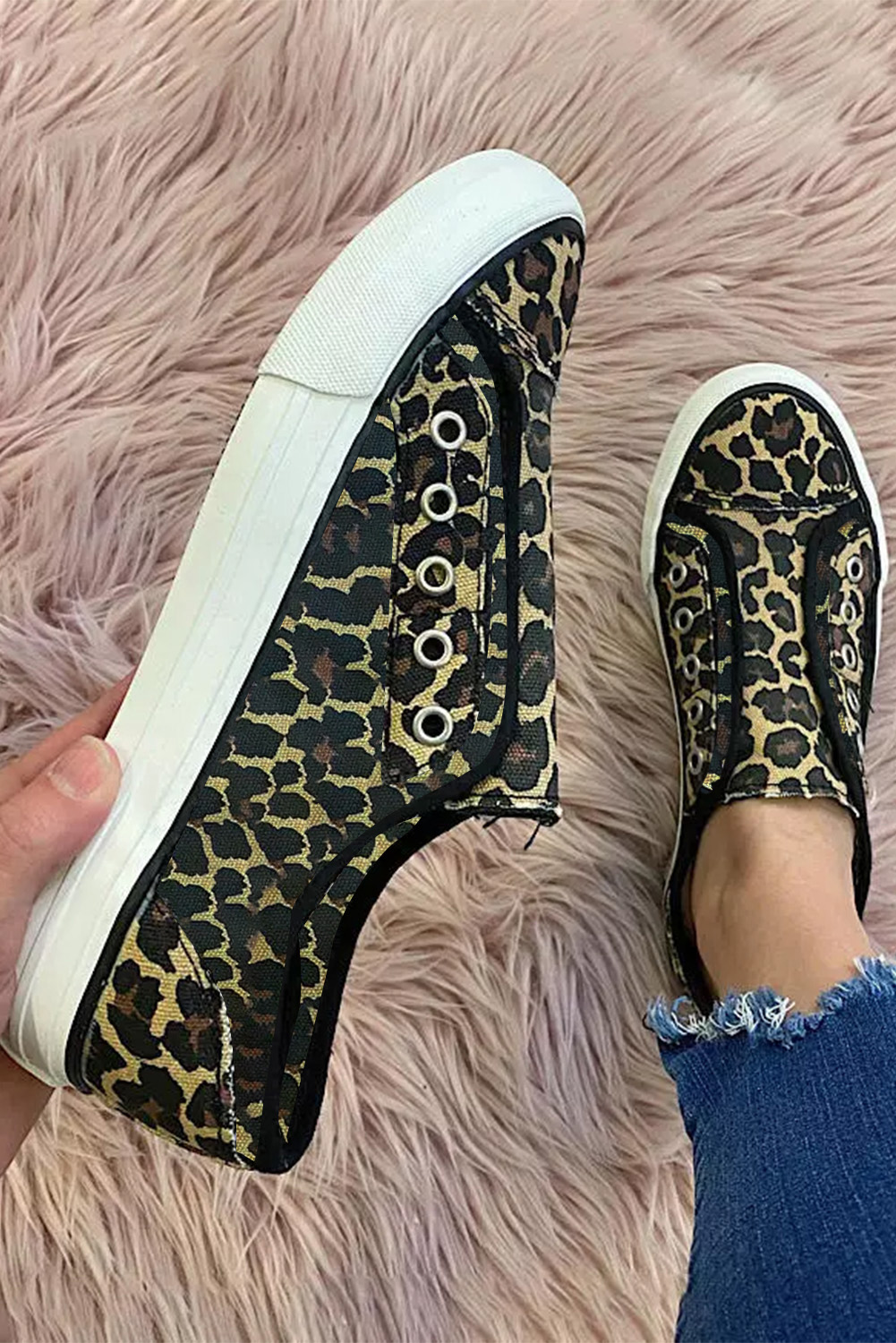 Leopard Slip-on Round Toe Canvas Sneakers | Shewin Wholesale
