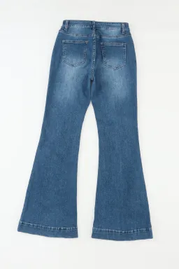 Blue Dark Wash High Waisted Bell Bottom Jeans for Women