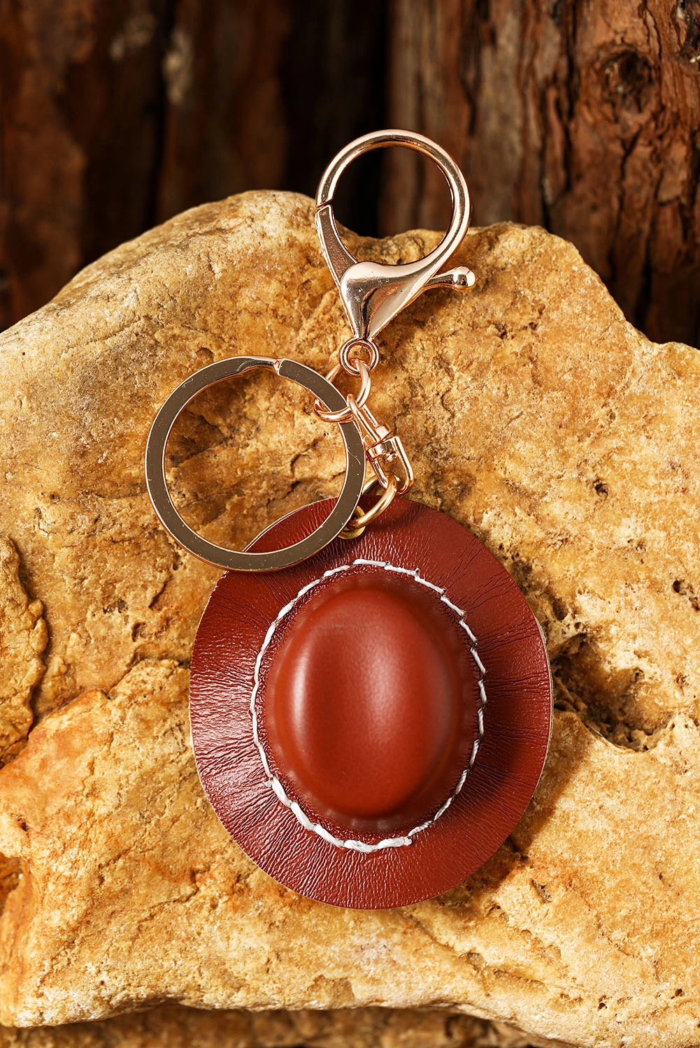 Red Sandalwood Hat PU Leather Keychain | Shewin Wholesale