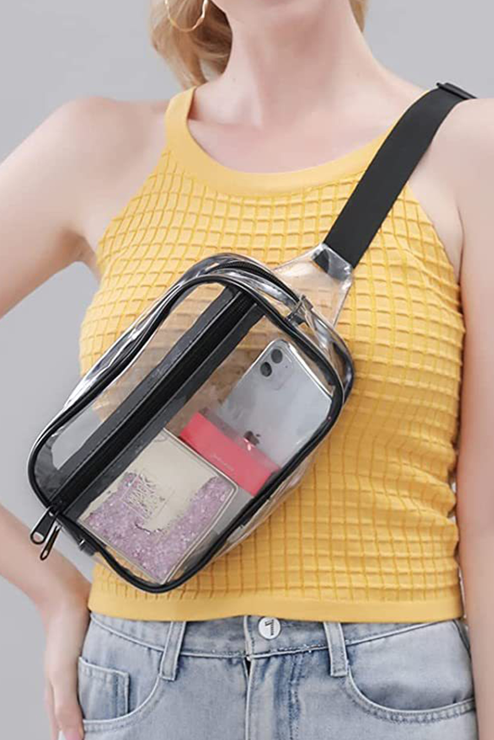 Black Clear PVC Adjustable Strap Crossbody Bag | Shewin Wholesale