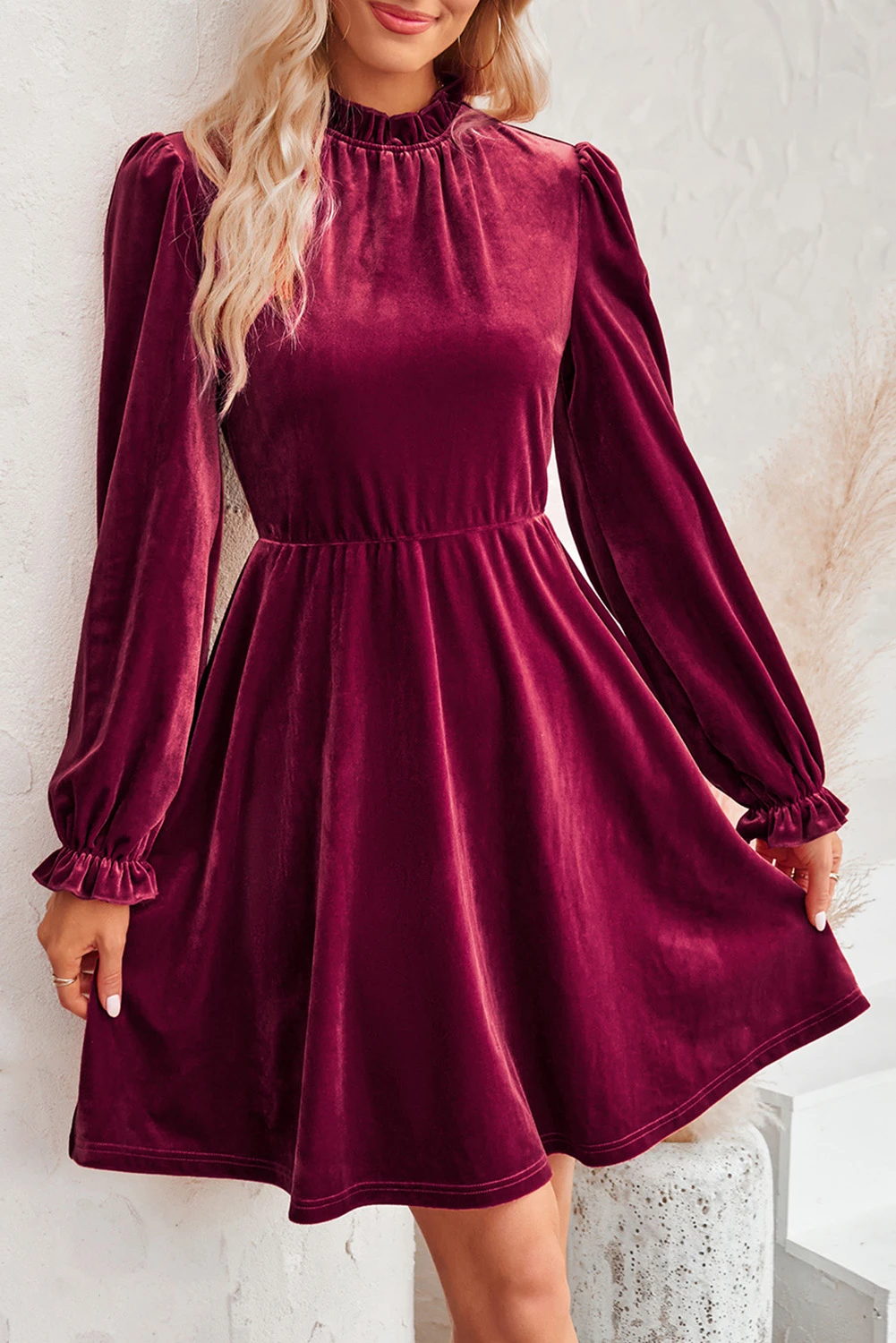 Ruby Frill Natural Waist Long Sleeve Dress | Shewin Wholesale