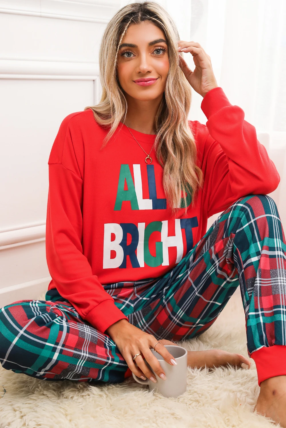 $18.75 Multicolor ALL IS BRIGHT Christmas Plaid Pajama Set Wholesale ...