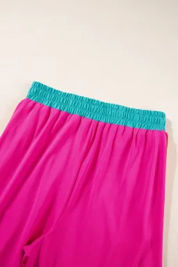 $19.34 Strawberry Pink Colorblock Cap Sleeve Tee and Wide Leg Pants Set ...