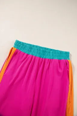 $19.34 Strawberry Pink Colorblock Cap Sleeve Tee and Wide Leg Pants Set ...