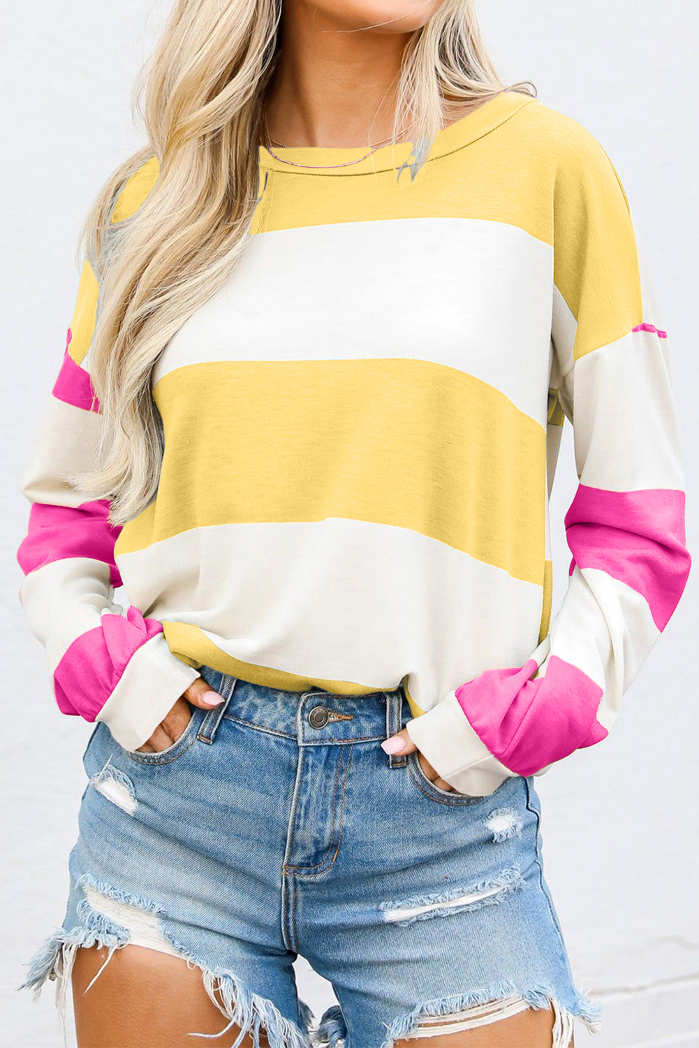Yellow Cream & Rose Colorblock Drop Sleeve Top