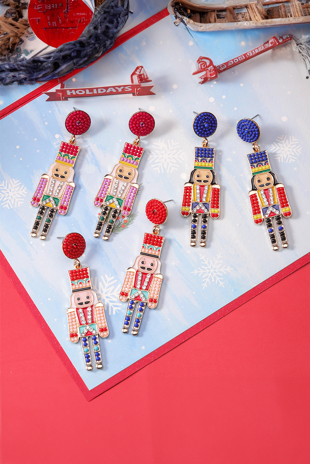 $4.33 Racing Red Beaded Christmas Nutcracker Earrings Wholesale - Shewin